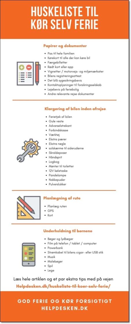 Huskeliste til kør selv ferie - 43 ting du ikke må glemme på bilferien